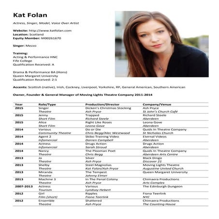 Kat Folan Acting CV | PDF