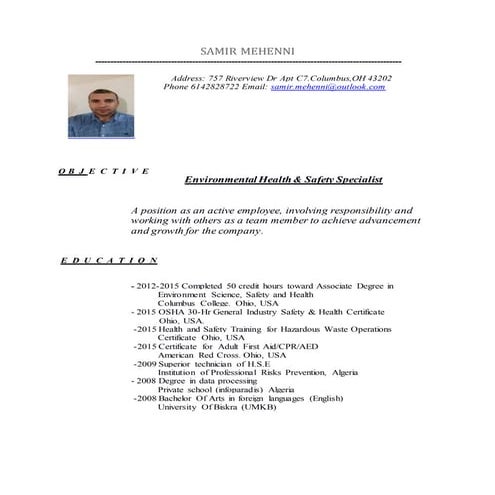 samir mehenni cv photo | DOCX