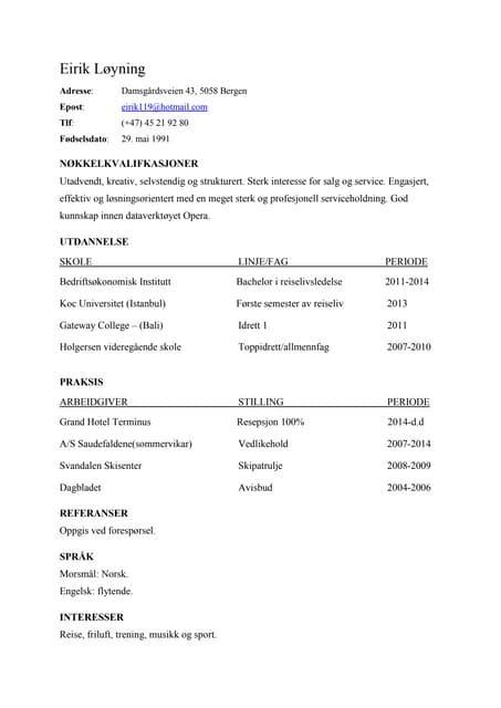 Cv for erik bønkan | PDF