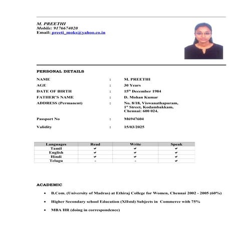 Resume - Preethi Mohan | DOC