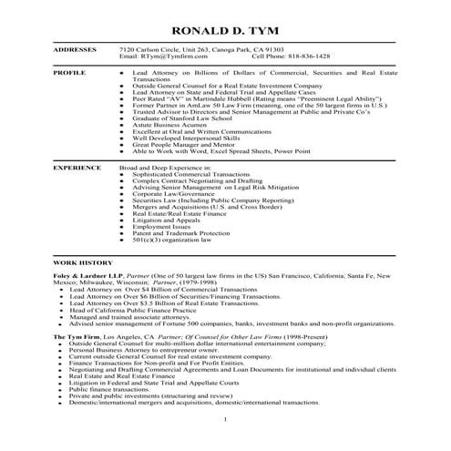Ronald Tym Resume | PDF