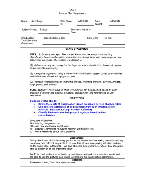 Lesson plan on classification of animals | PDF