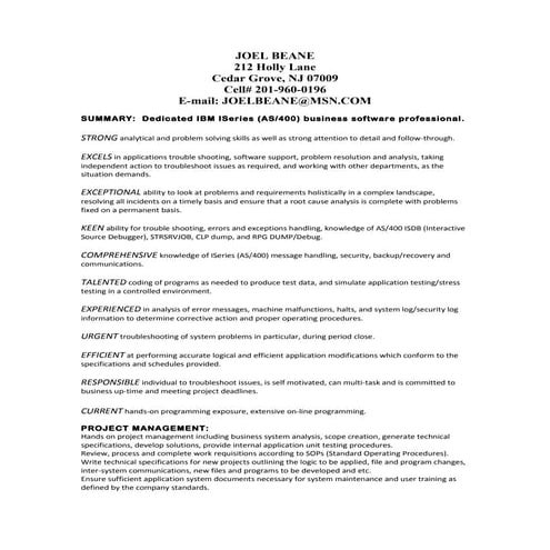 As 400 resume sample for experienced | PDF