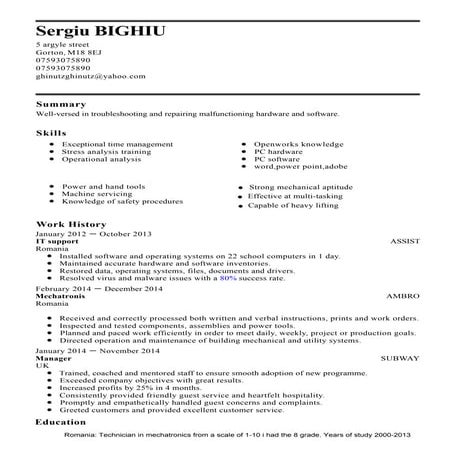 Sergiu Bighiu CV 1 | PDF
