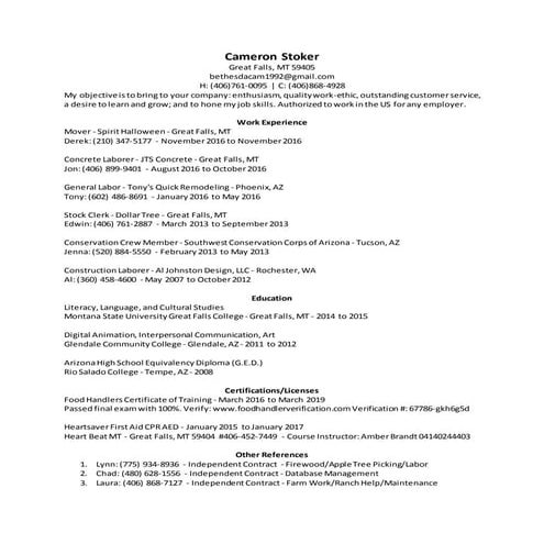 Cameron Stoker Updated Resume | DOCX