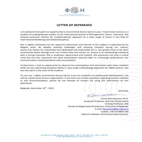 ERASMUS LETTER OF REFERENCE JESSICA GARCIA LUCAS PDF | PDF