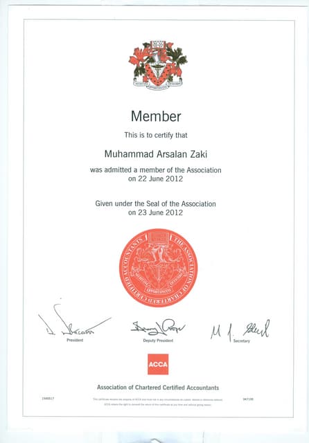 Acca Membership Certificate | PDF