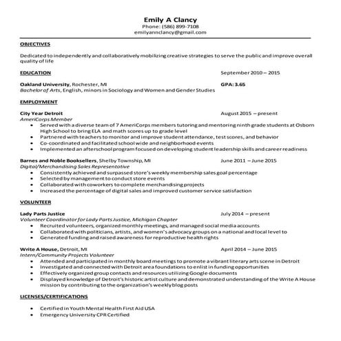 Emily Clancy Resume | DOCX