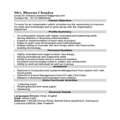 Bhawna Chandra CV | PDF