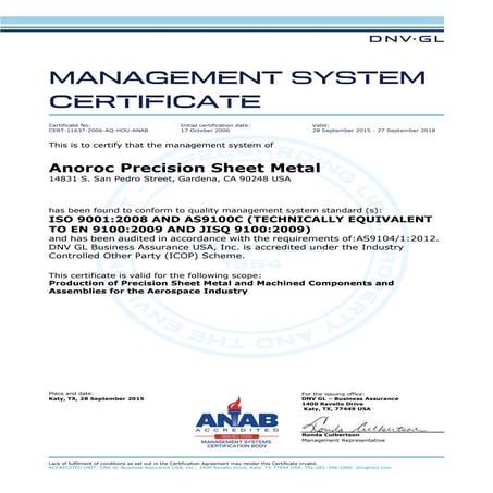 AS9100 REV C CERT EXP 9-28-18 | PDF