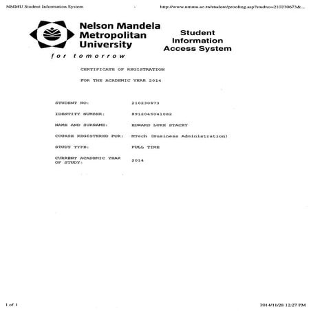 Masters Studies Proof of Registration | PDF