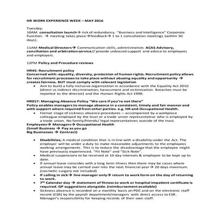 HR WORK EXPERIENCE NOTES POLICIES | DOCX