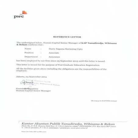 Pwc reference letter | PDF