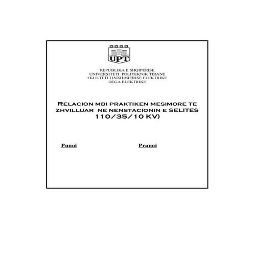 Practice in Electrical Power Substation Selite Tirane 110-35-10 kV | PDF