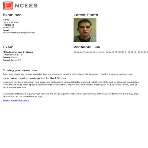 NCEES Result Verification | PDF