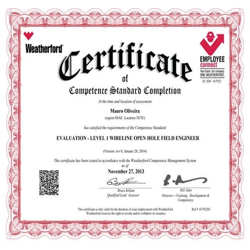Certificate Wireline Open Hole Field Engineer - Mauro | PPT