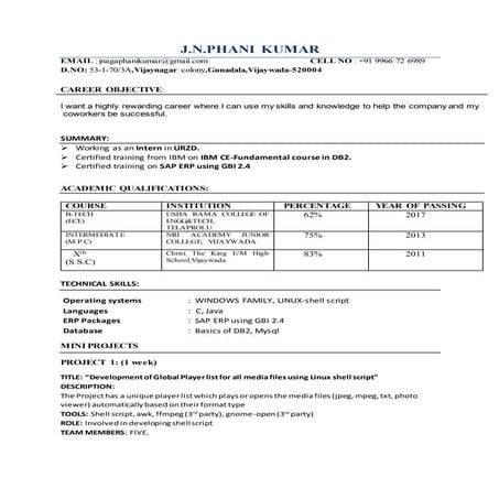 PHANI KUMAR RESUME 0.1 | DOCX | Computer Software and Applications ...