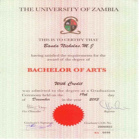 Nicholas MJ Banda Unza Certificates | PDF