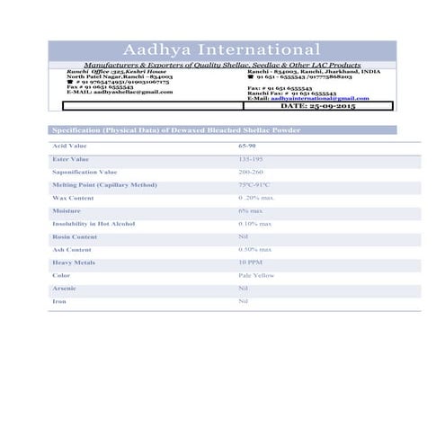 Aadhya International Dewaxed Specification | PDF