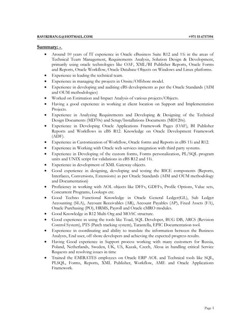 Ravi Kiran G_Oracle APPS Consultant | PDF Ravi Kiran G_Oracle APPS Consultant | PDF