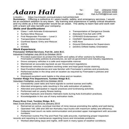Resume | DOC | Commercial Trucks | Auto Body Styles