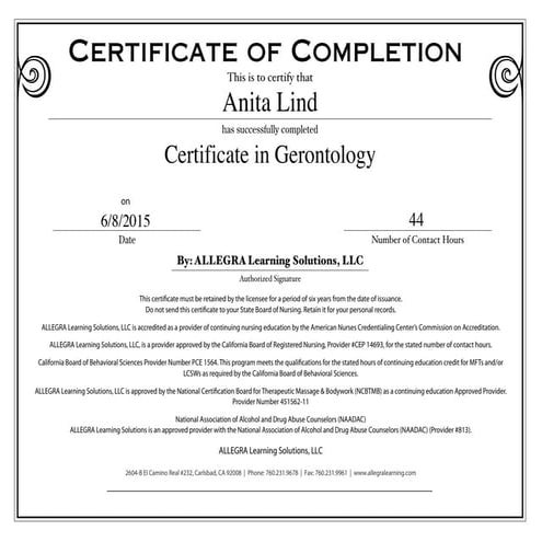 CERTIFICATE in Gerontology | PDF