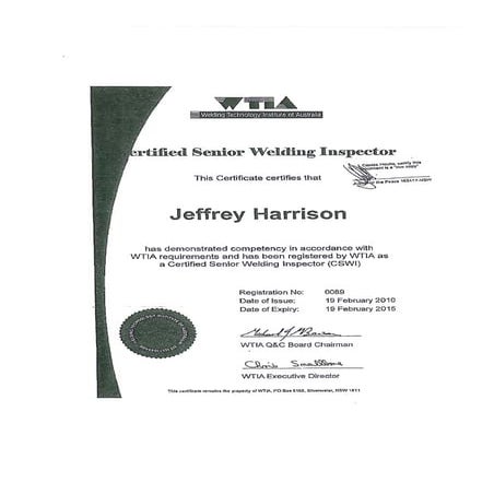 WTIA Certified Senior Welding Inspector | PDF