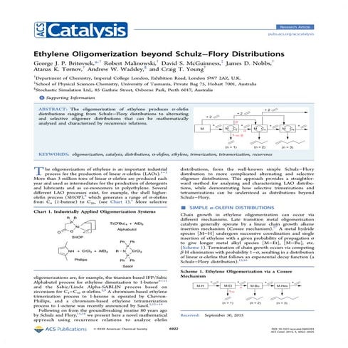 Ethylene Oligomerization beyond Schulz−Flory Distributions | PDF