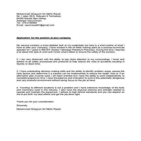 cover letter ayum | PDF