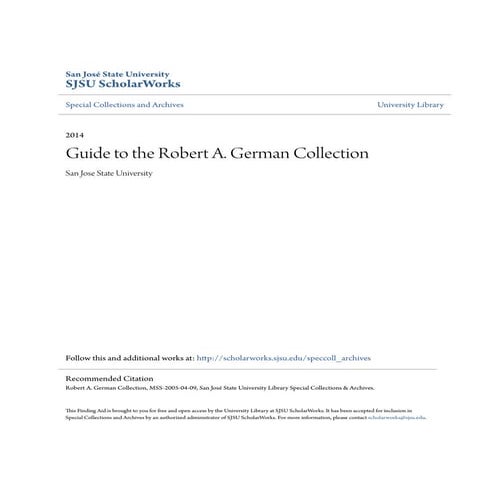 Robert German San Jose State University Collection MSS 2005 04 09 Guide ...