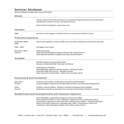 Sammer Mudawar Professional Real Estate Resume | PDF