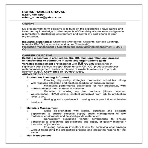 ROHAN RAMESH CHAVAN 2016 | DOC | Manufacturing Industry | Industries