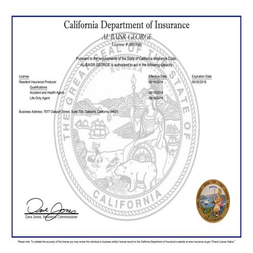 California Insurance license 2014 | PPT