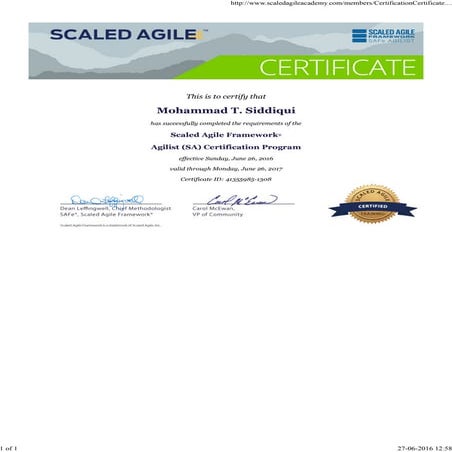 SAFe-SA-Certificate | PDF