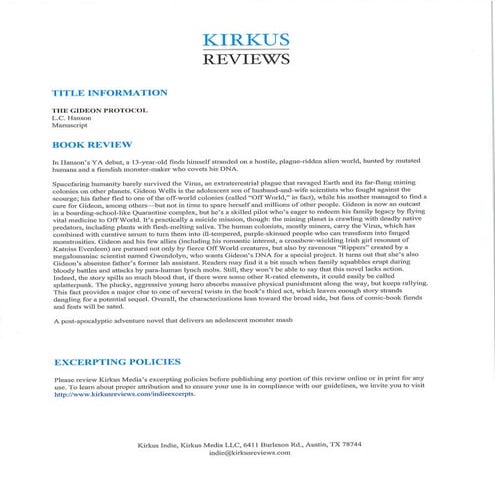 Kirkus Review for The Gideon Protocol | PDF