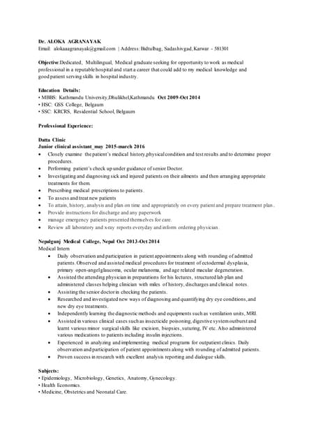 Resume of Doctor (MBBS) | PDF