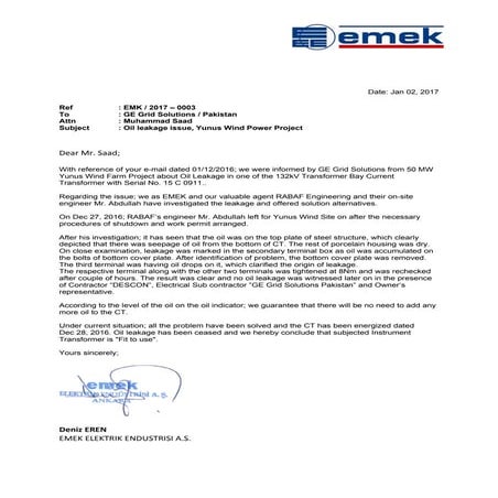 EMEK_Yunus Project Ack. Letter | PDF