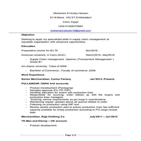 Mohamed El-Araby's CV | DOCX | Logistics | Business