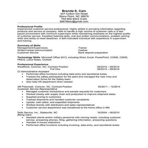 Brenda S Cain Resume 2015 | DOC