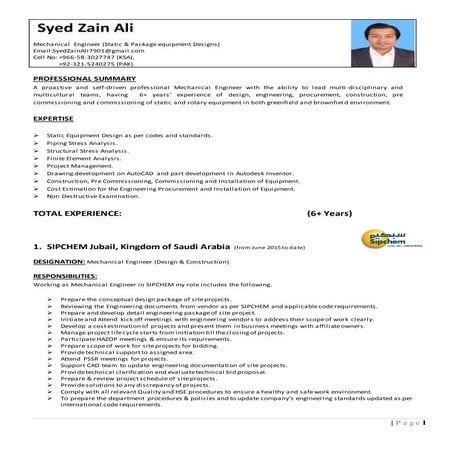 Mechanical Engineer-Syed Zain Ali | PDF