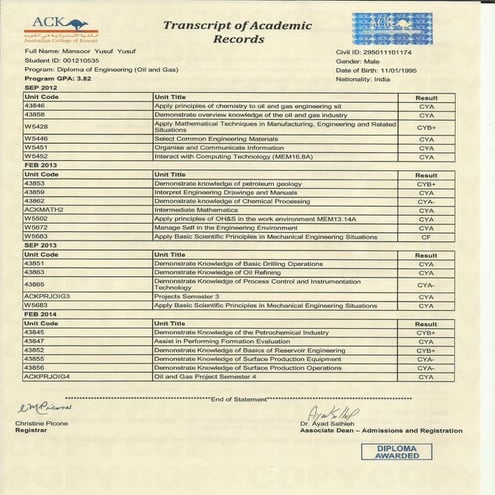 Diploma Transcript | PDF