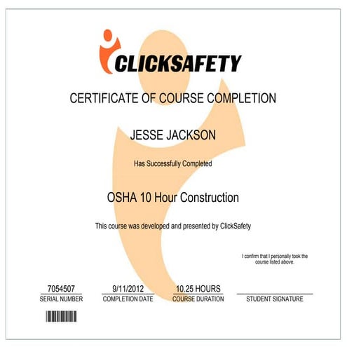 OSHA Certificate | PDF