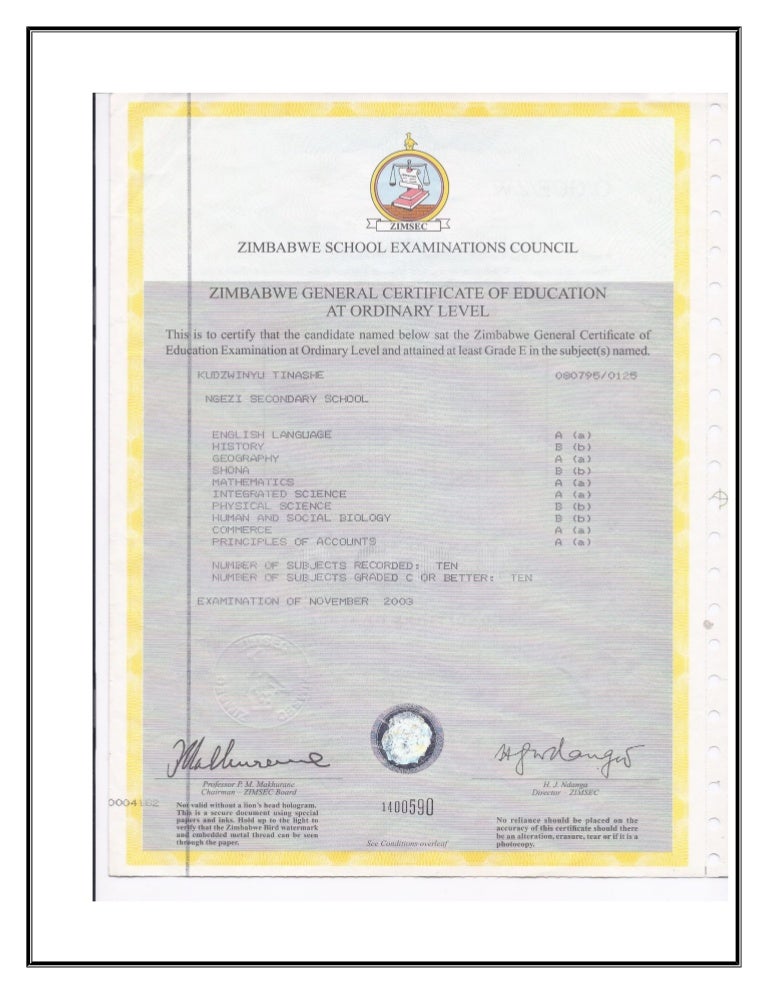 ORDINARY LEVEL CERTIFICATE