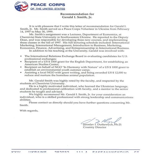 letters of recoommendation from Peace Corps | PDF