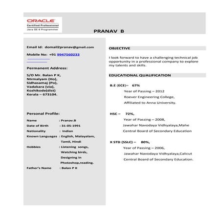 PRANAV_B_BE_ORACLE_CERTIFIED_JAVA_ROFESSIONAL | PDF