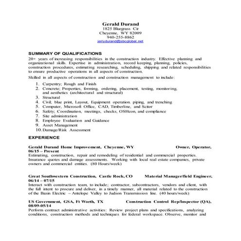 Gerald Durand Resume | DOCX