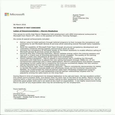 Recommendation Letter from Microsoft | PDF