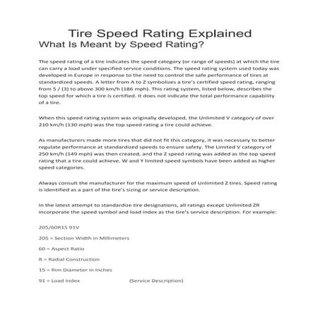 Tire Speed Rating Explained | PDF