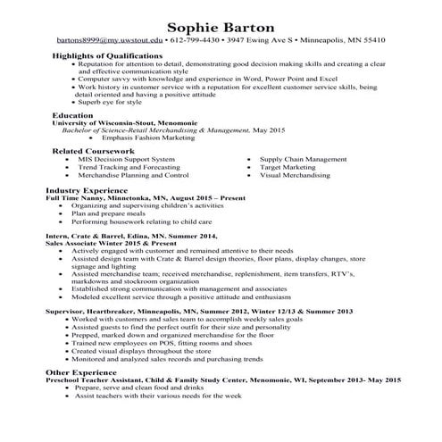 Sophie Barton Resume | DOC