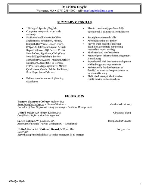 Maria Smith Resume | DOC | Resume Writing and Advice | Job Search